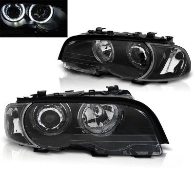 LED headlights LED angel eyes white - BMW E46 coupe cab 99-03 - Black ...